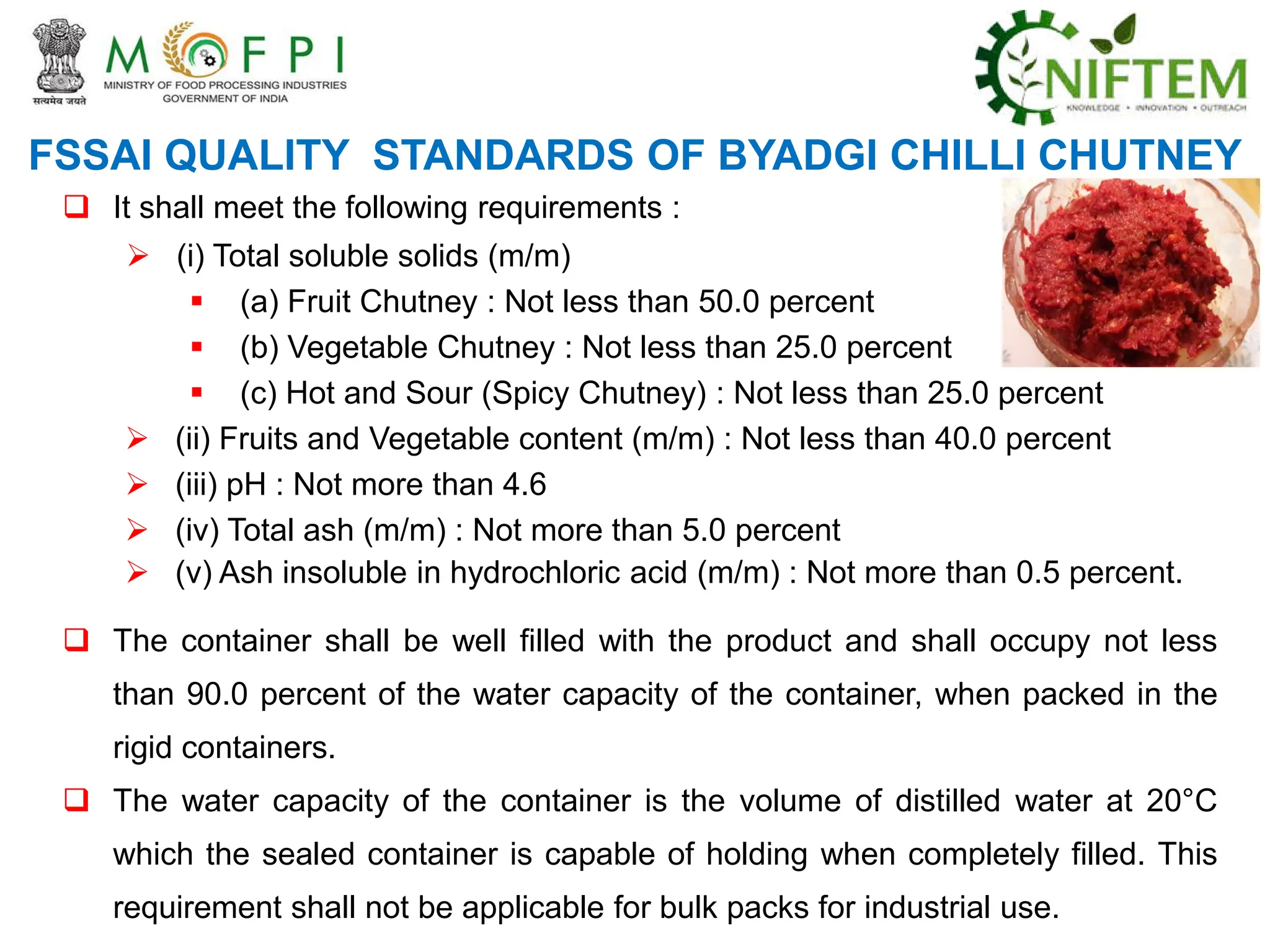 CoA: Parameters for Baydgi chilli/Byadgi chilli As per fssa | PDF