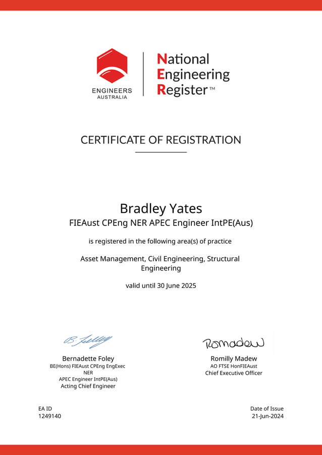 IEAust, Engineers Australia, FIEAust CPEng NER APEC Engineer IntPE(Aus), Certificate of ...