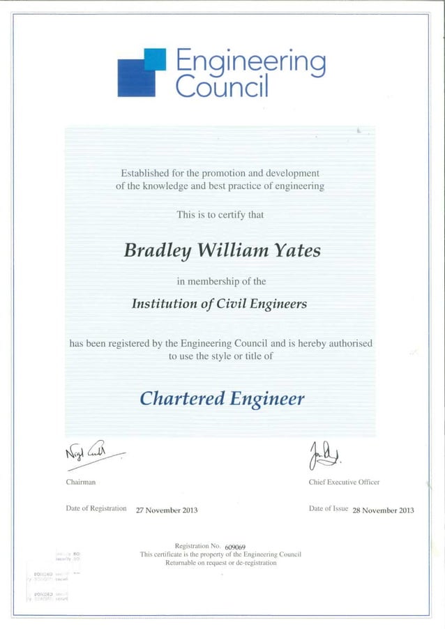 Engineering Council UK, Institution of Civil Engineers UK, Chartered Engineer, Certificate, 2013 ...