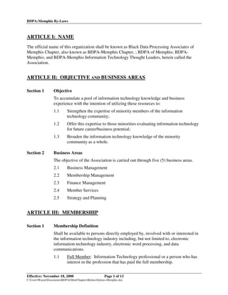 Bylaws: BDPA Memphis | PDF