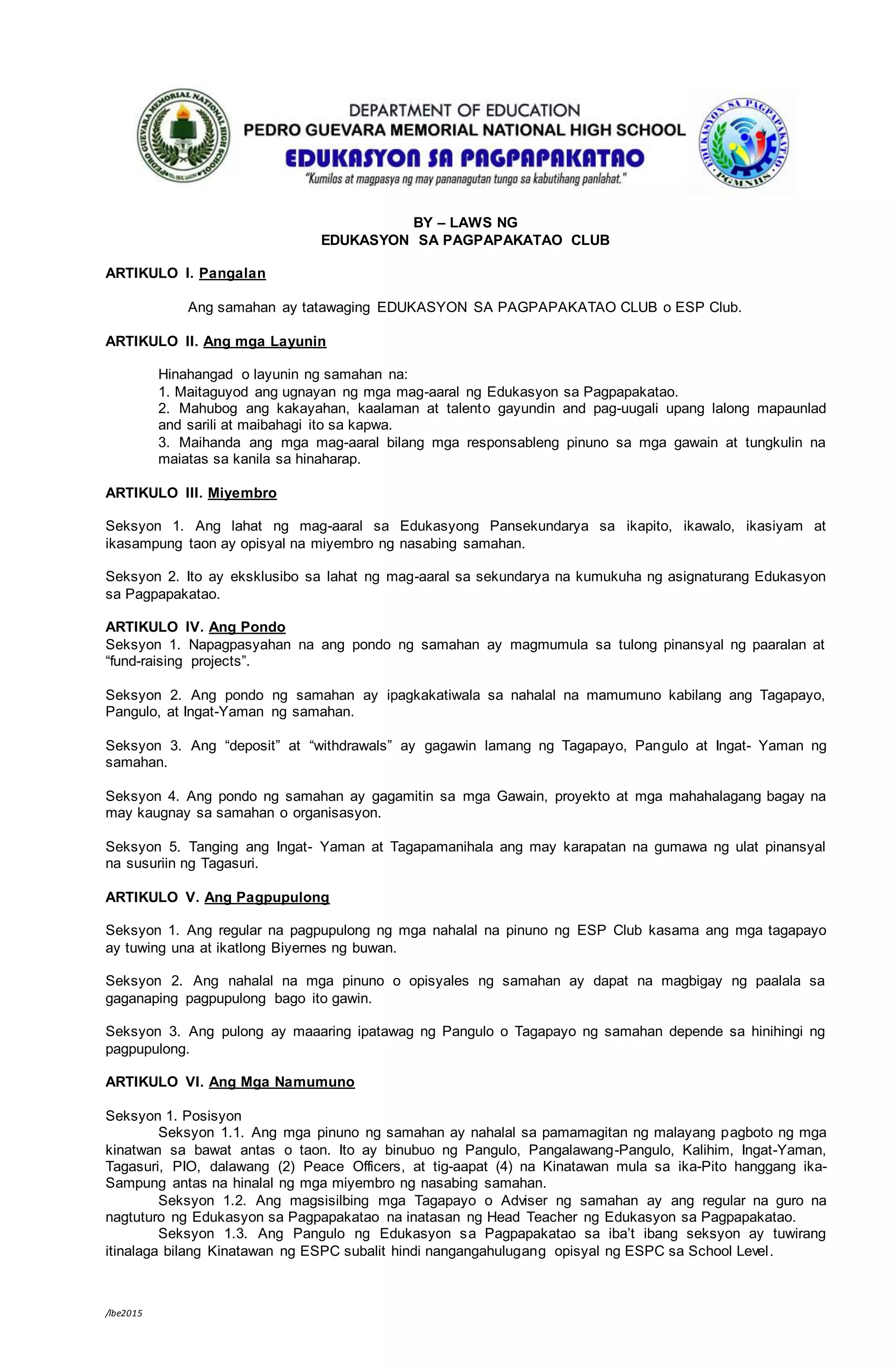 BY-LAWS ESP CLUB 2015-2016 | DOCX