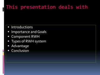 Rainwater Harvesting ppt/ Uses of rainwater harvesting by Rabindra ...