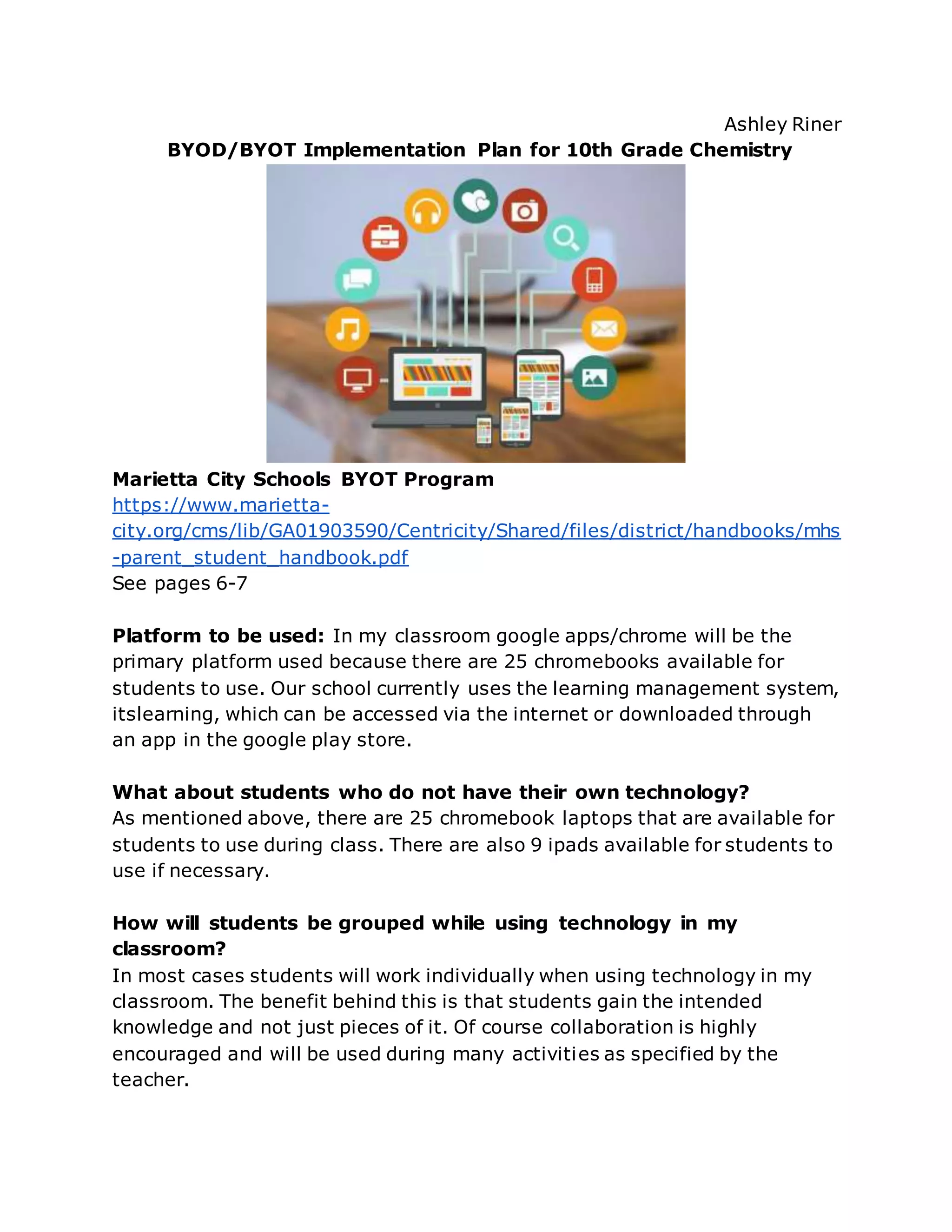 BYOD implementation plan for 10th grade chemistry | DOCX