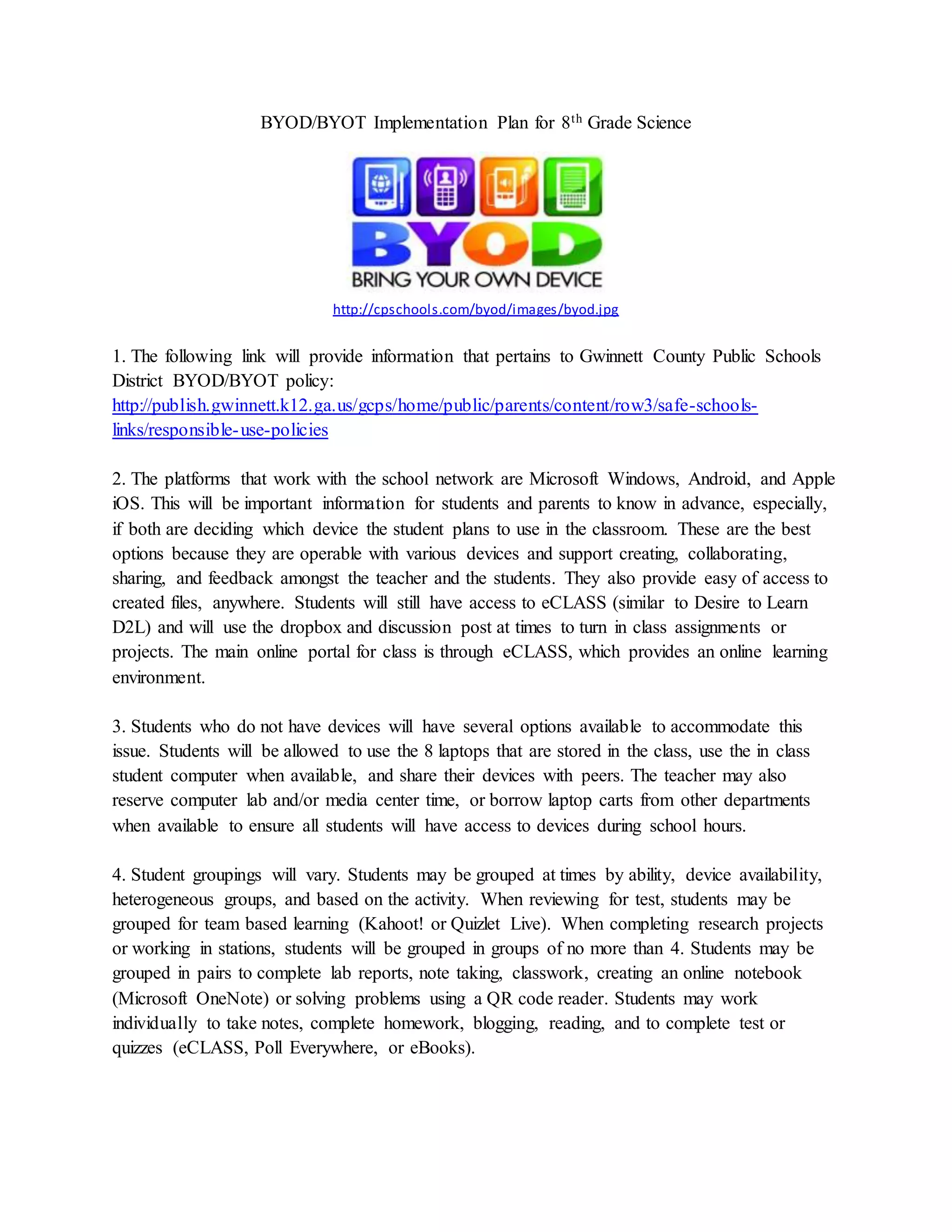 BYOD/BYOT Implementation Plan | DOCX | Computing | Technology & Computing