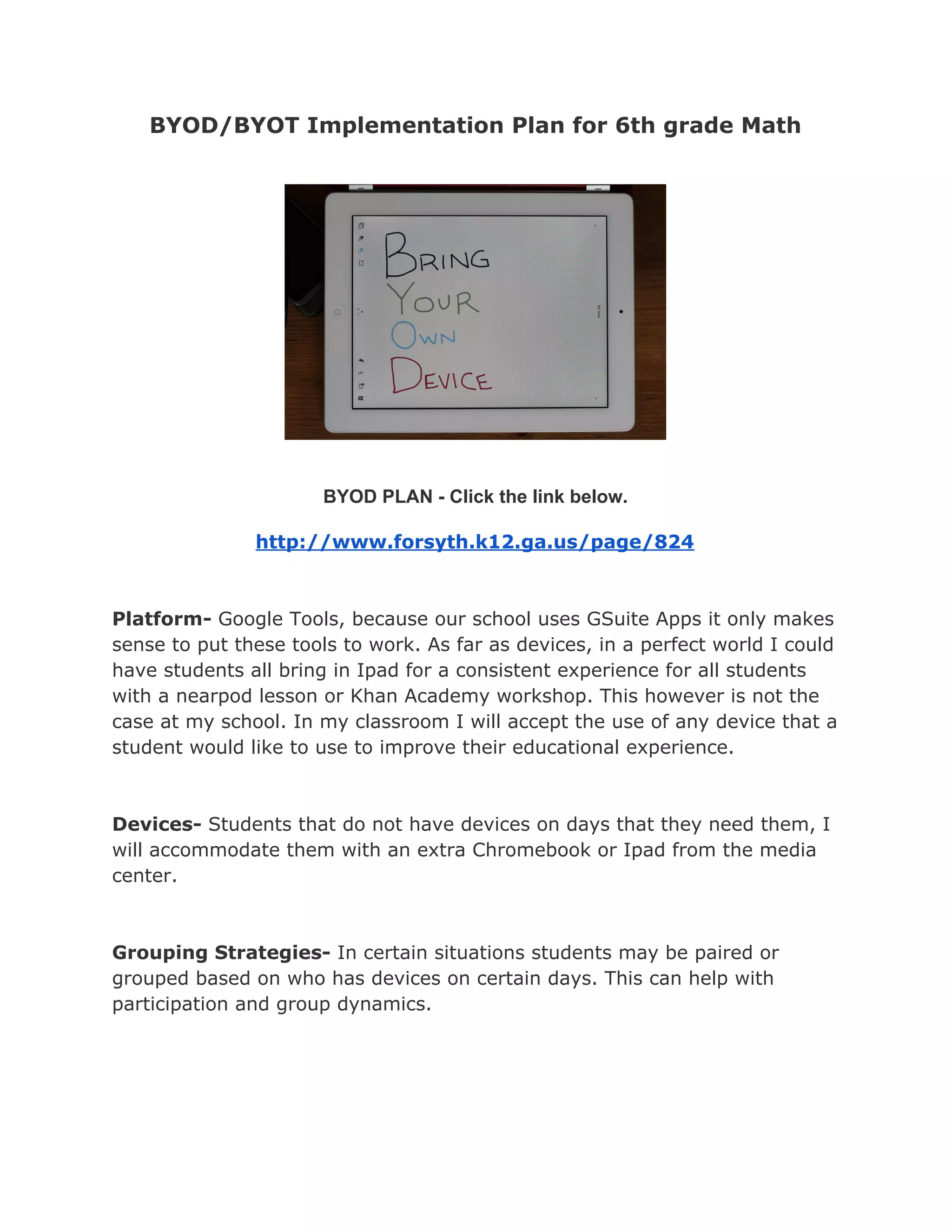 BYOD Implementation Plan Stieve | PDF