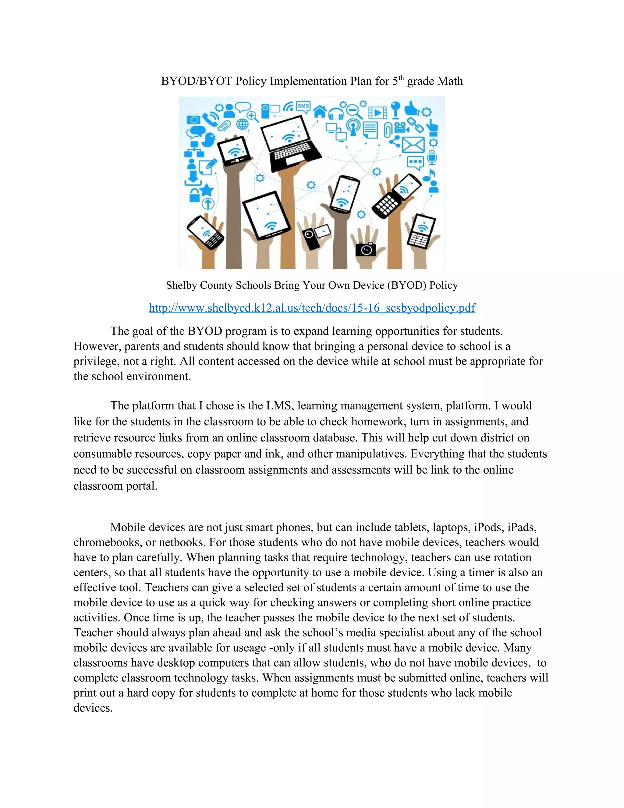 Byod implementation plan assignment | DOC