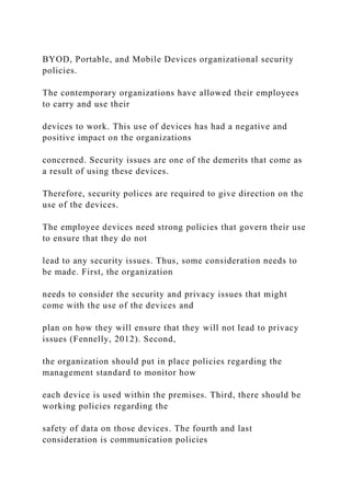 BYOD, Portable, and Mobile Devices organizational security policies..docx
