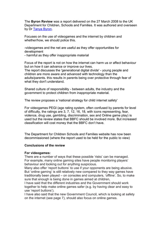 Byron review | DOCX | Internet Safety | Parenting