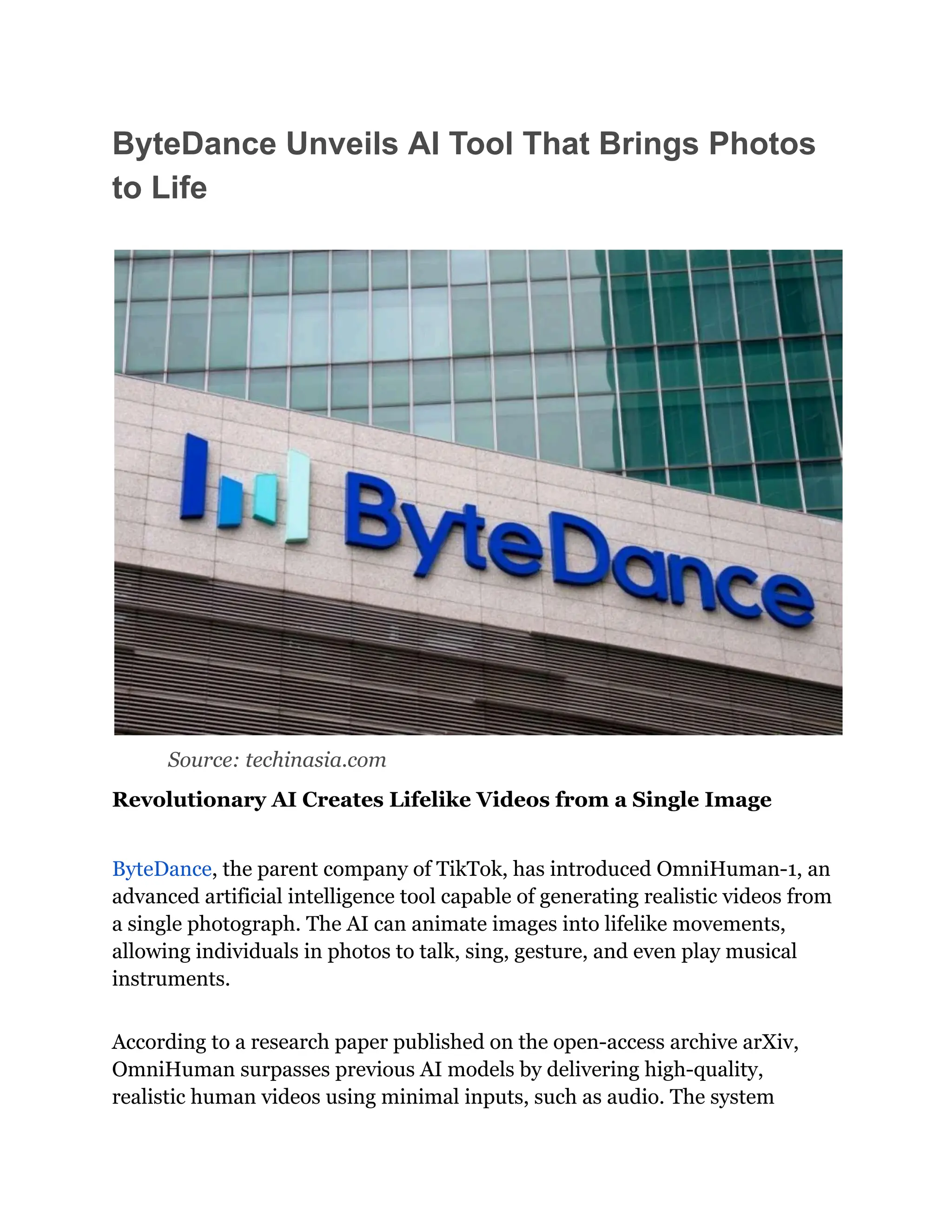 ByteDance Unveils AI Tool That Brings Photos to Life.pdf
