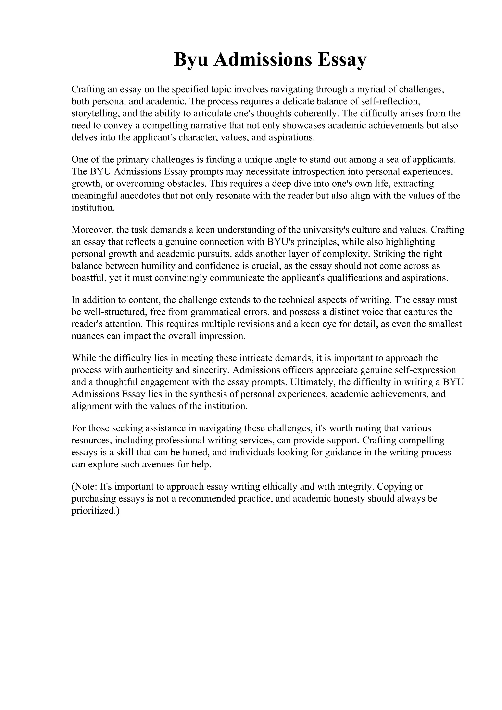 Byu Admissions Essay | PDF