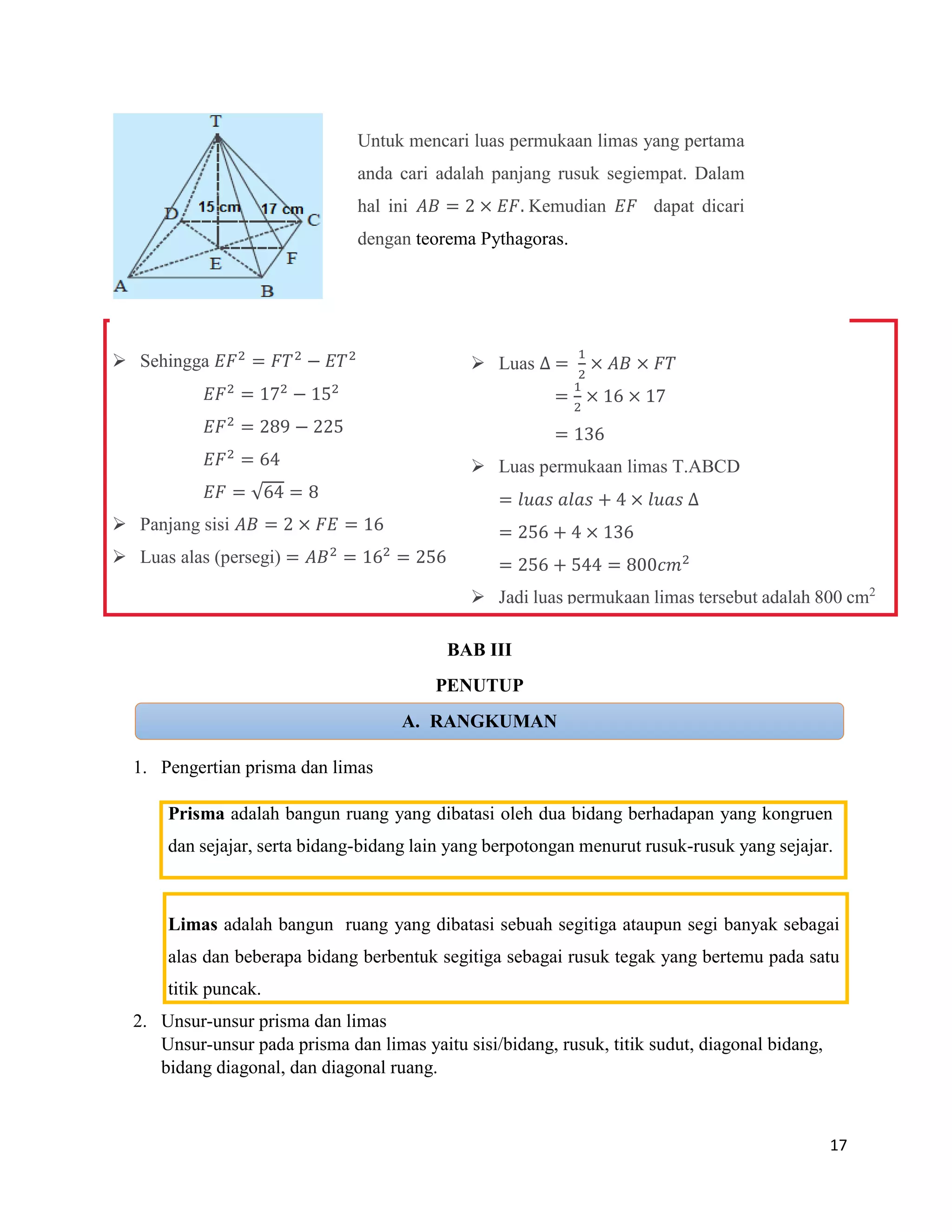 BAHAN AJAR yupi ayu manora luas permukaan prisma dan limas | PDF