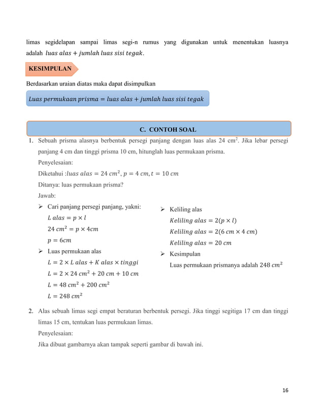 BAHAN AJAR yupi ayu manora luas permukaan prisma dan limas | PDF
