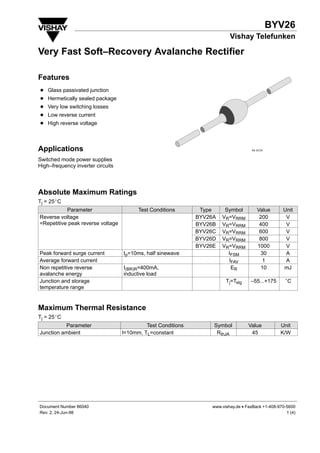 Original Diode & Rectifier IC BYV26 V26 26 New Vishay Semiconductors | PDF