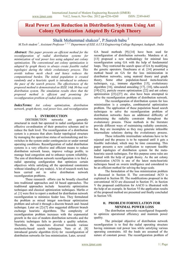 Real Power Loss Reduction in Distribution Systems Using Ant Colony Optimization Adapted By Graph ...