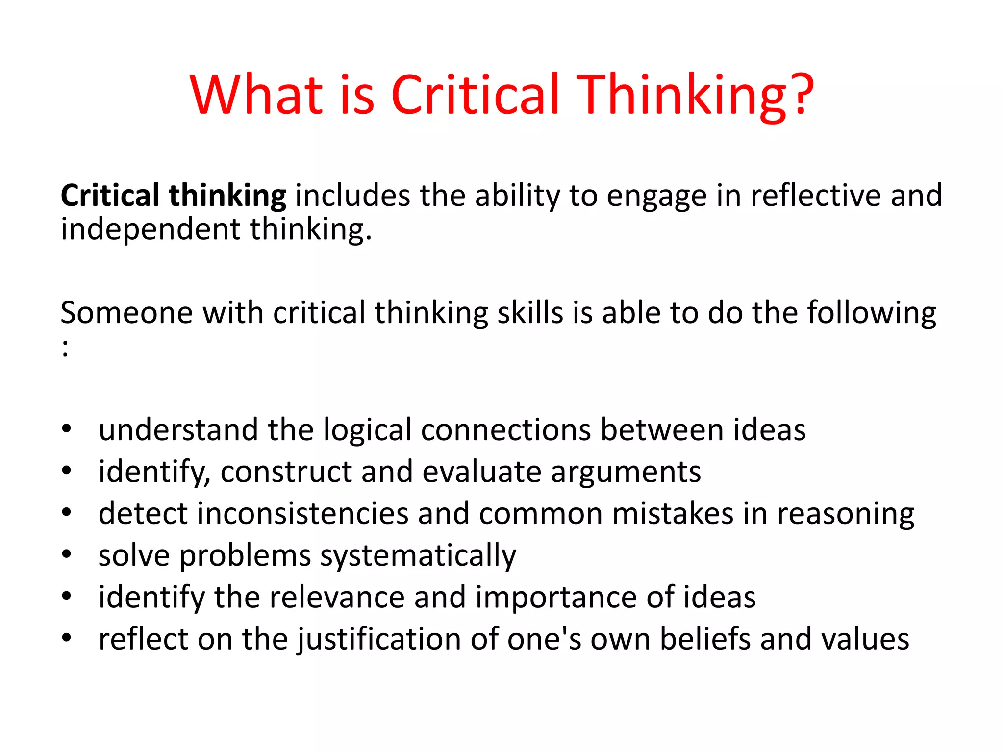Critical thinking presentation for students | PPTX