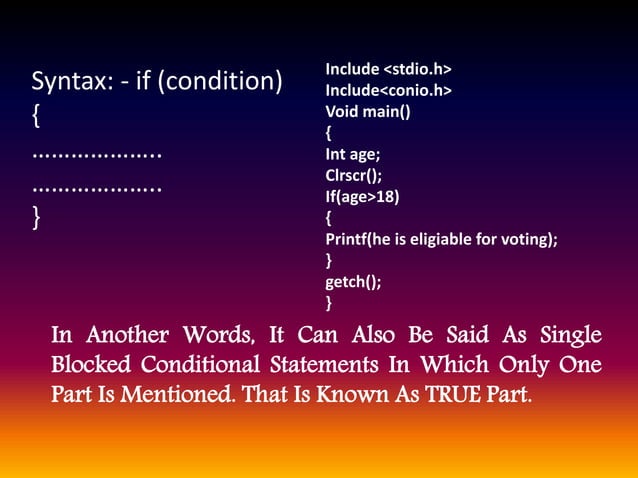 CONDITIONAL STATEMENT IN C LANGUAGE | PPTX