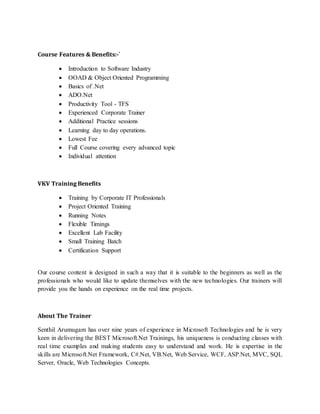 VKV TECHNOLOGIES BEST C SHARP.NET TRAINING IN CHENNAI | PDF
