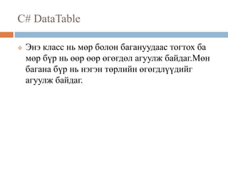 datatable ,dataset,datagridview in C# | PPTX