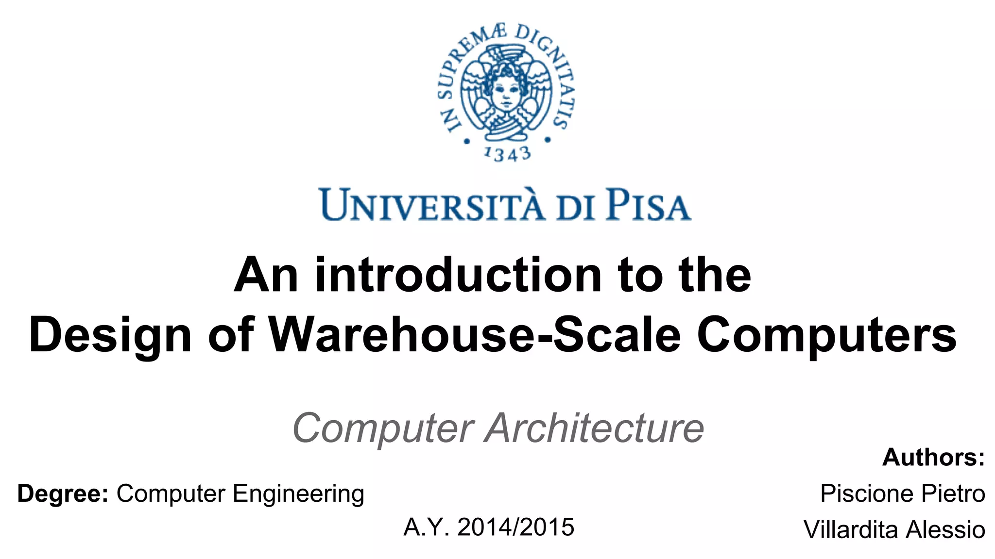 An introduction to the Design of Warehouse-Scale Computers | PPT