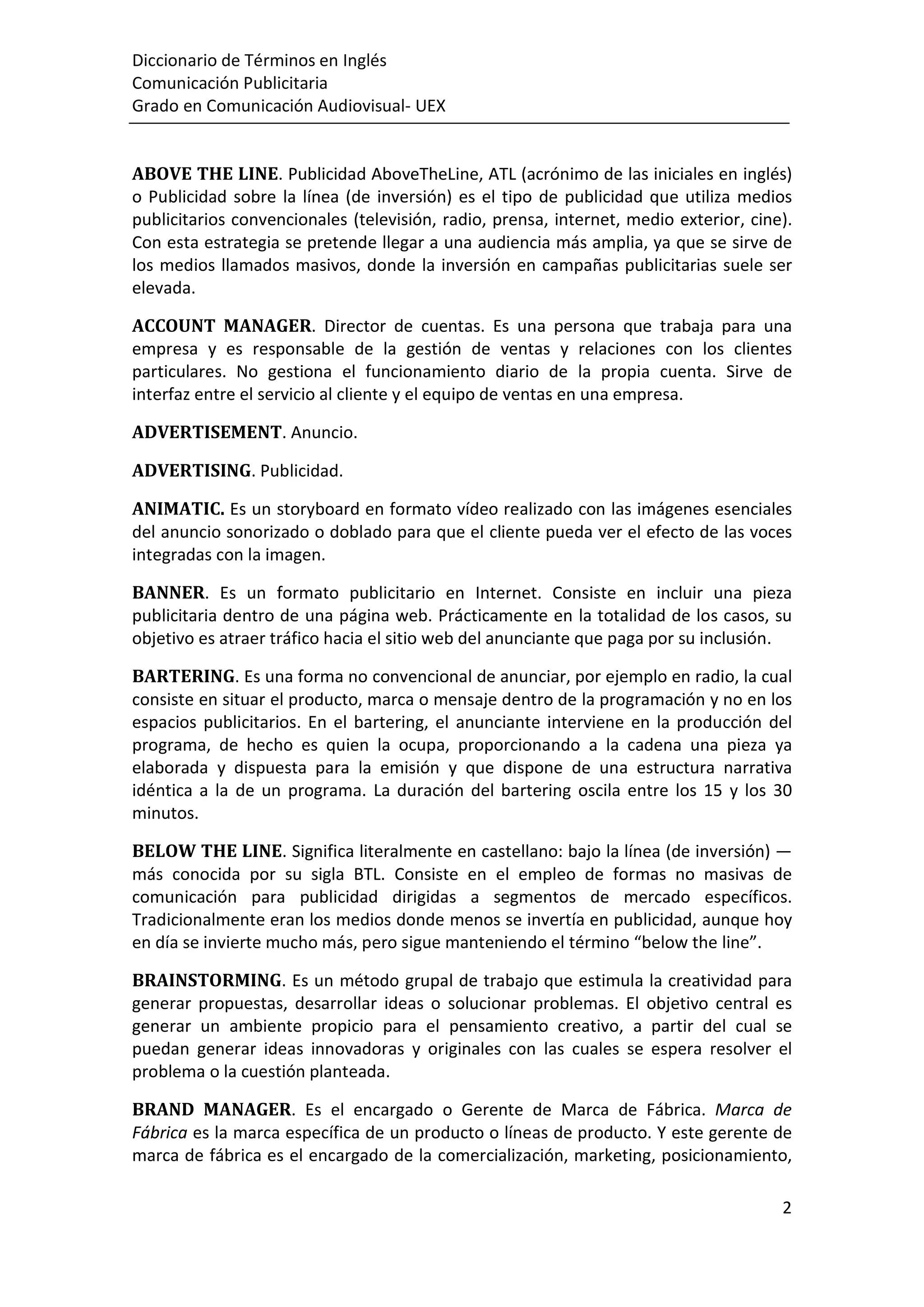 Diccionario Comunicación Publicitaria | PDF