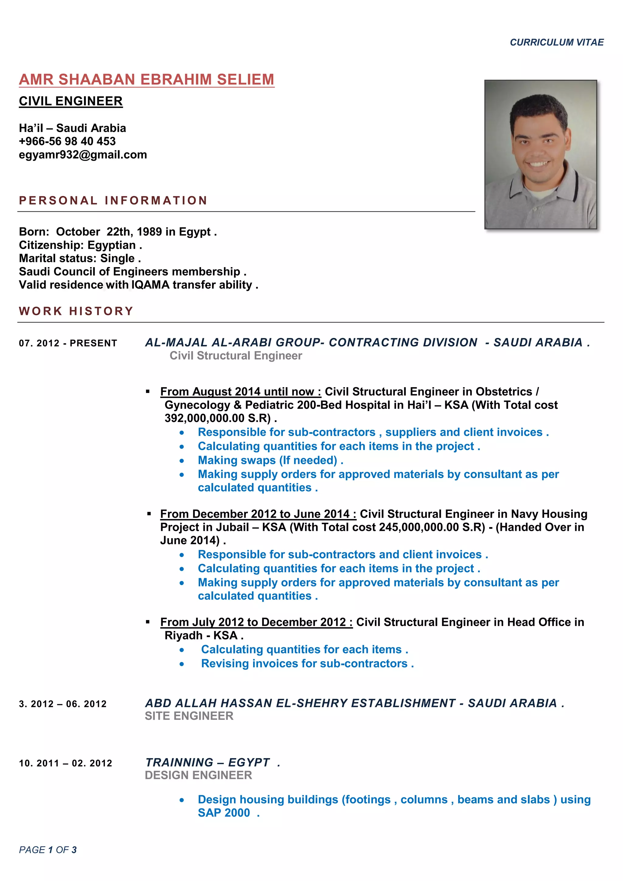 Engr. Amr Shaaban C.V. | PDF