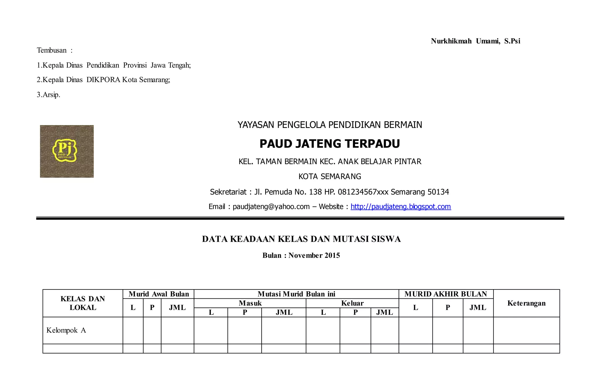 C.21 buku laporan bulanan paud ke dina sdocx | DOCX