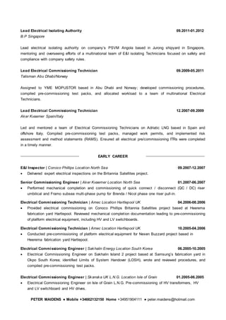 C.v. p maidens | DOCX | Power and Energy Industry | Industries