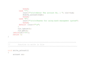 C++ coding for Banking System program | PDF