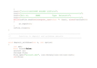 C++ coding for Banking System program | PDF