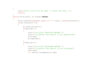 C++ coding for Banking System program | PDF