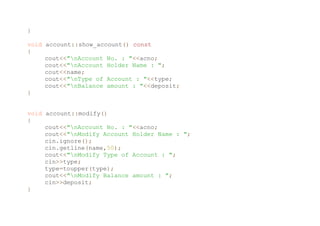 C++ coding for Banking System program | PDF