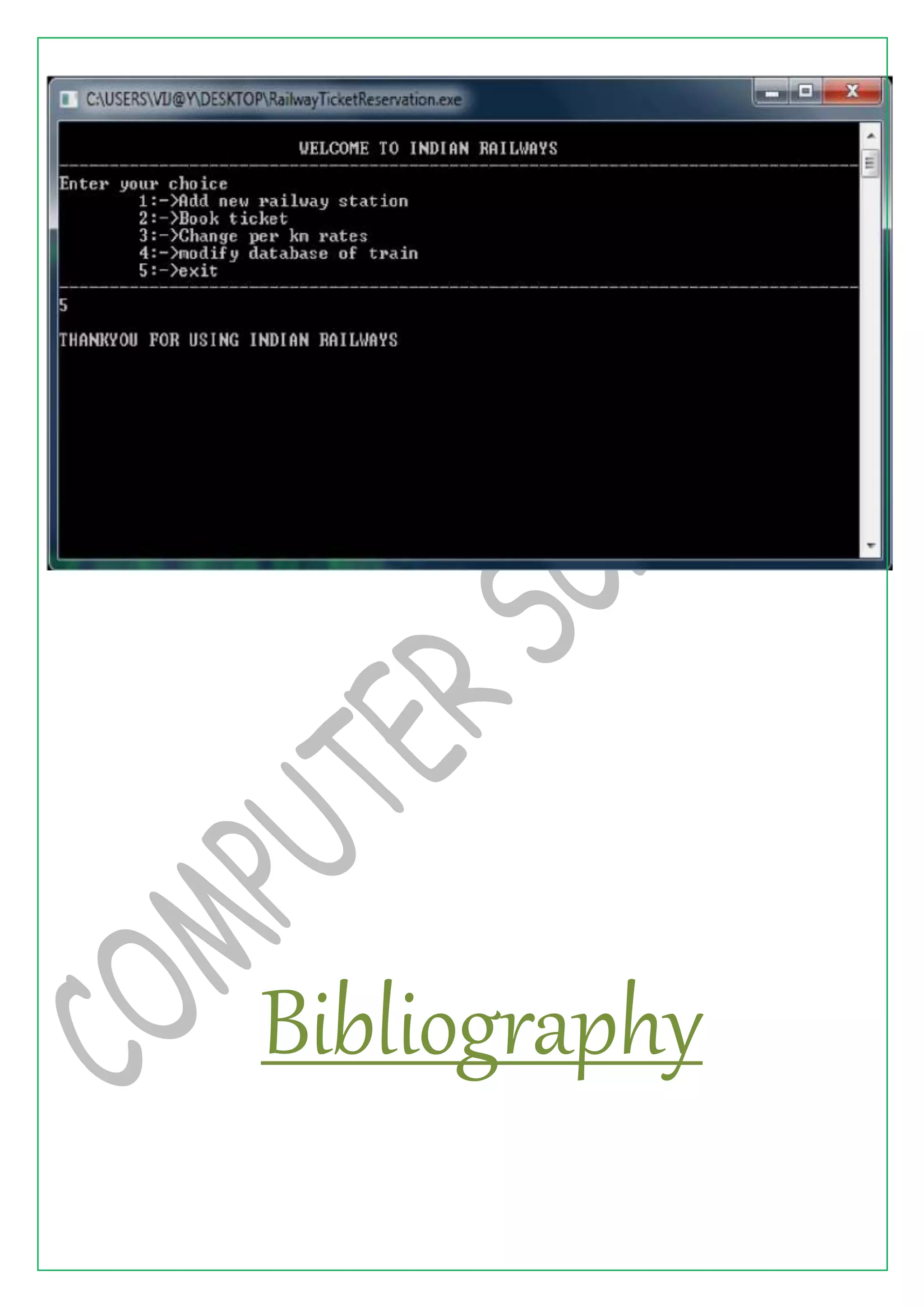 C.S. project report on railway ticket reservation | DOCX