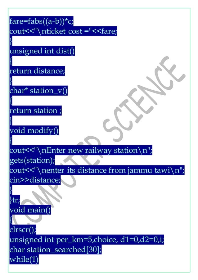 C.S. project report on railway ticket reservation | DOCX | Programming Languages | Computing