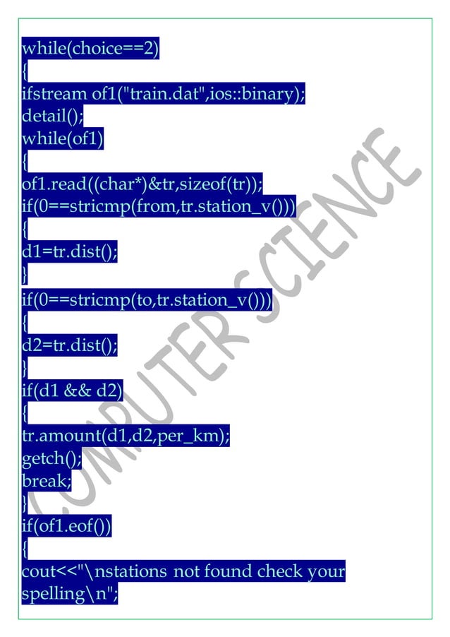 C.S. project report on railway ticket reservation | DOCX | Programming Languages | Computing