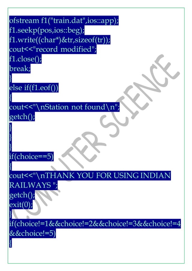C.S. project report on railway ticket reservation | DOCX | Programming Languages | Computing