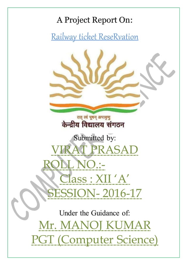 C.S. project report on railway ticket reservation | DOCX | Programming Languages | Computing