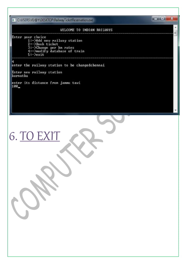 C.S. project report on railway ticket reservation | DOCX | Programming Languages | Computing