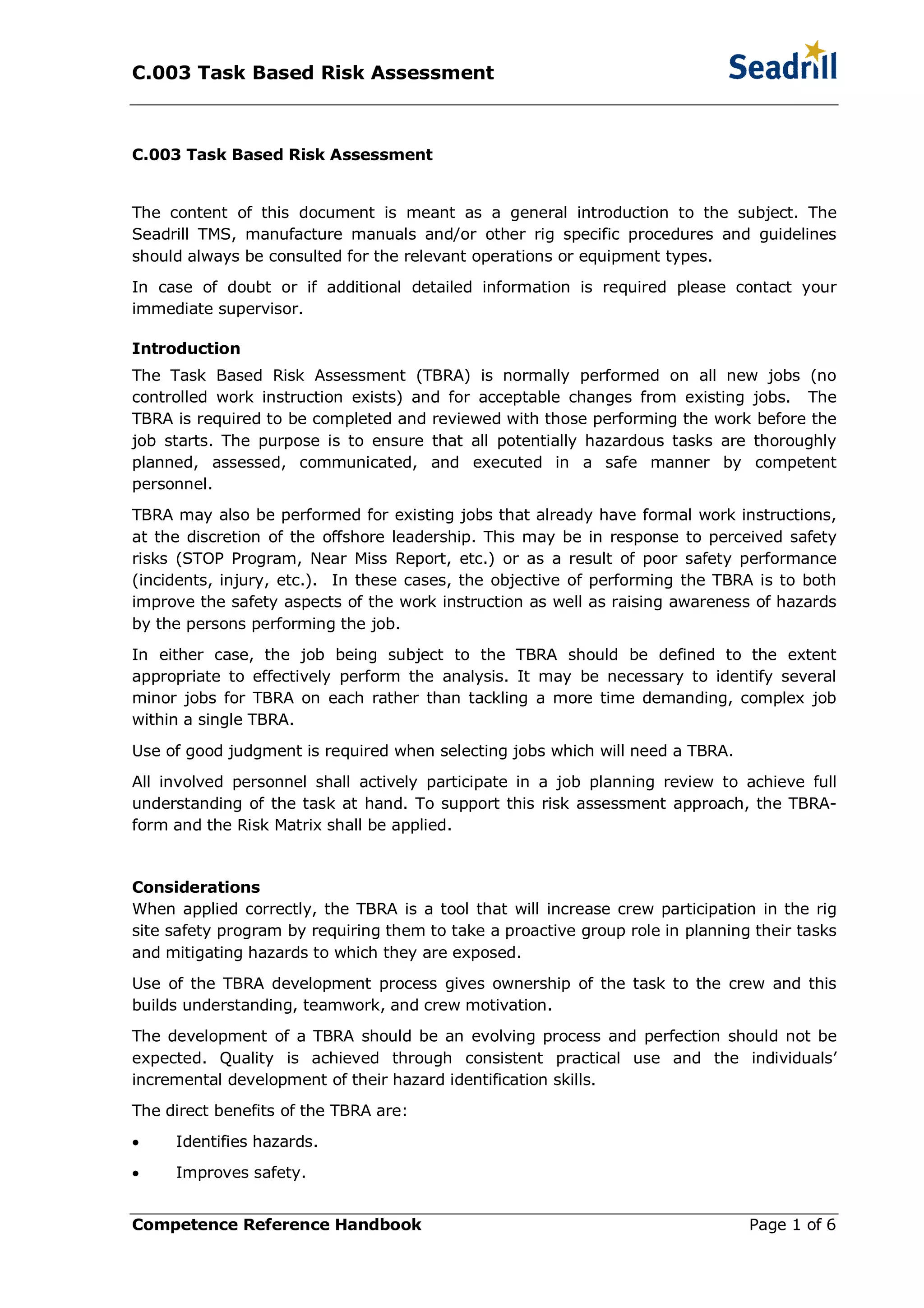 C.003 task based risk assessment | PDF
