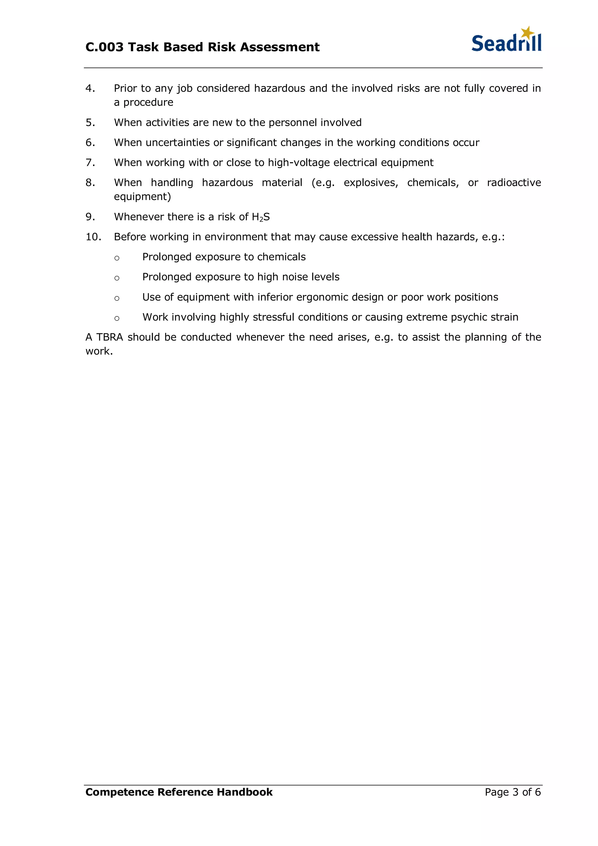C 003 Task Based Risk Assessment Pdf