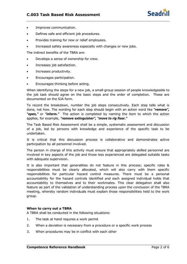 C.003 task based risk assessment | PDF