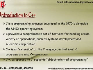C++ Programming Language Training in Ambala ! Batra Computer Centre | PPT