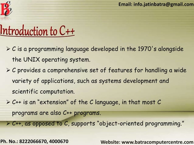 C++ Programming Language Training in Ambala ! Batra Computer Centre | PPT