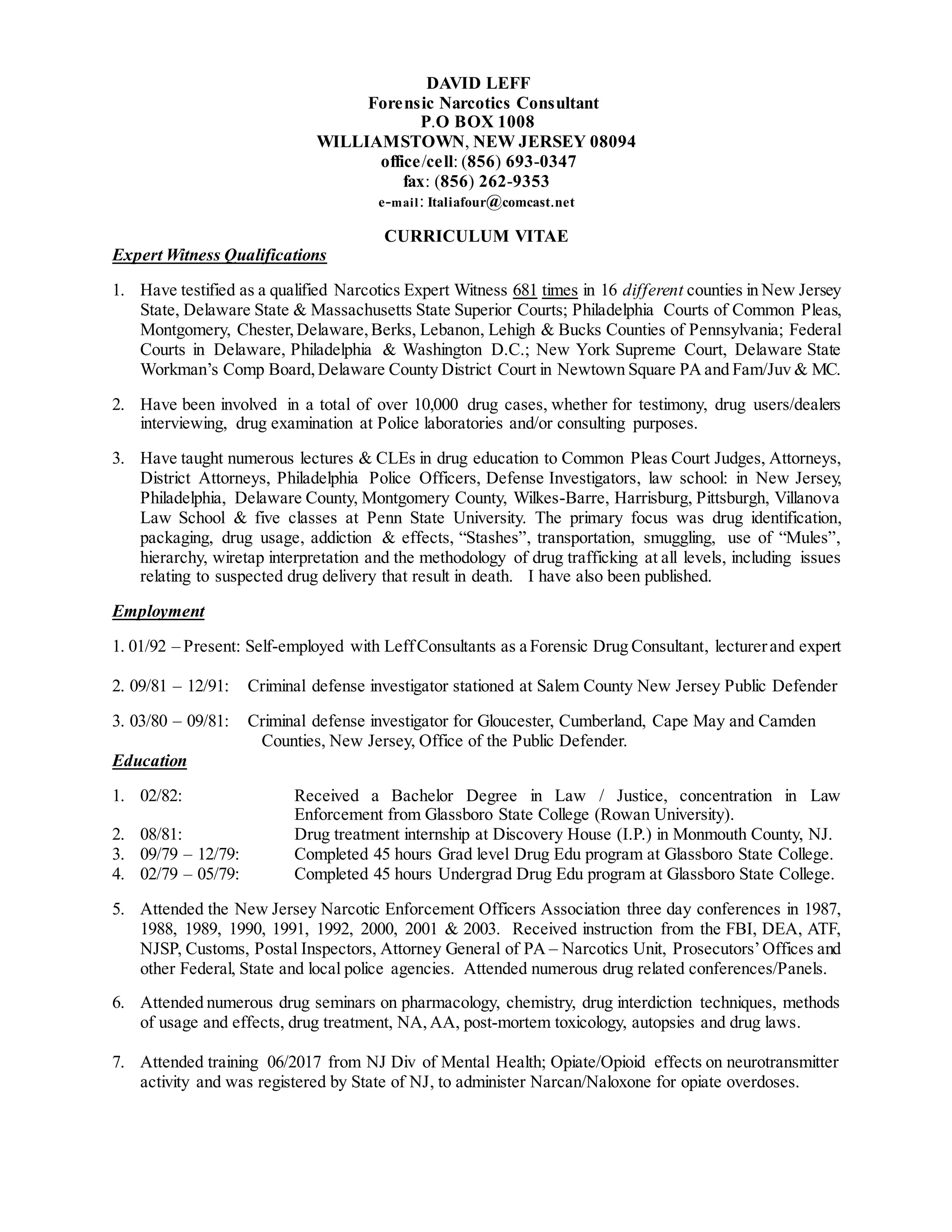 CV Narcotics Expert Witness David Leff | DOCX | Illegal Drugs, Tobacco ...