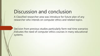 Review paper on computer Ethics and related research models | PPTX