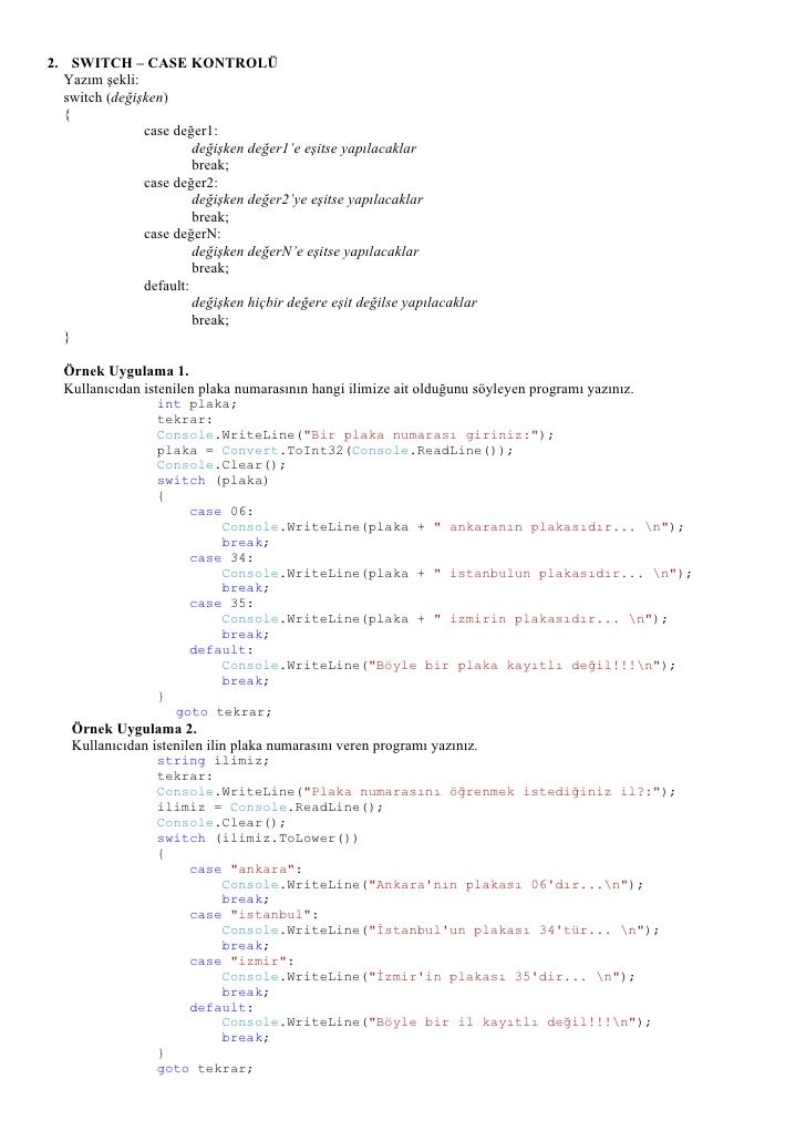 C# if-else ve switch-case kullanımı