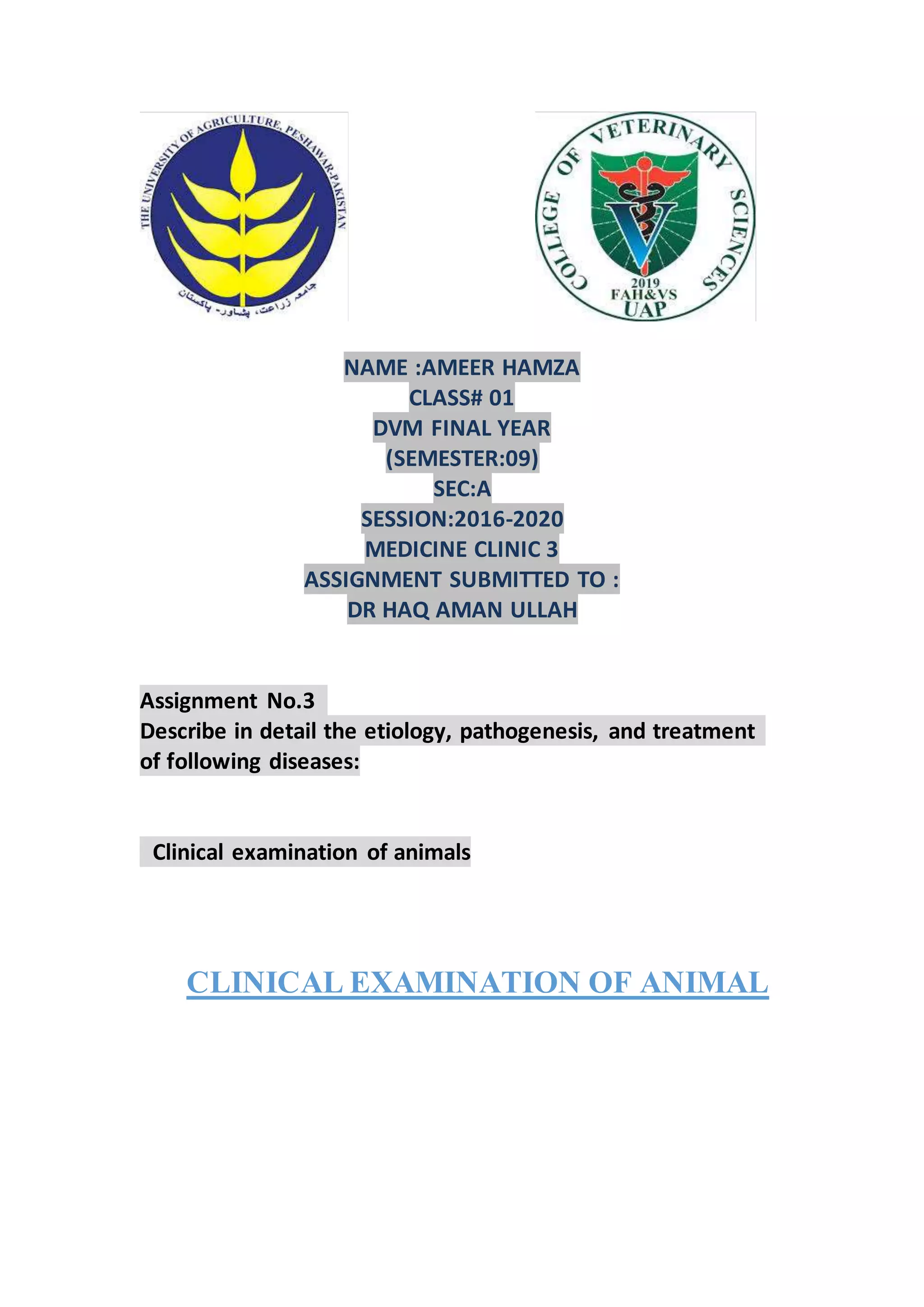 Clinical examination of animals | DOC