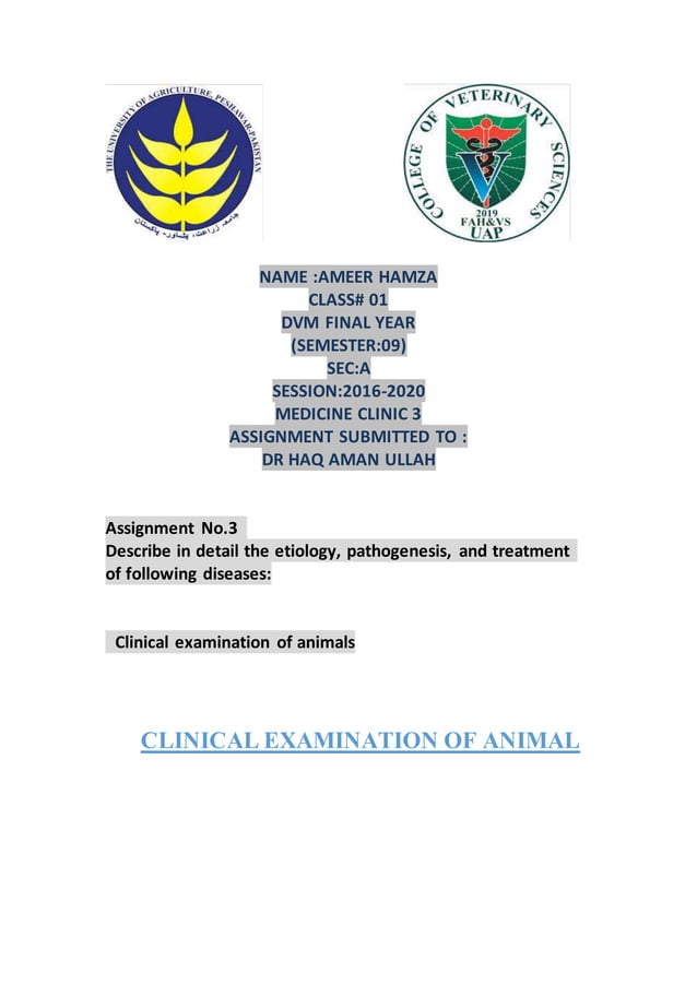 Clinical examination of animals | DOC | Veterinary Medicine | Pets