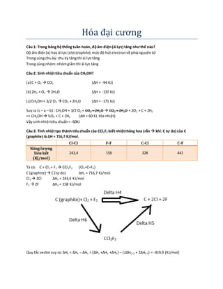 Ôn tập cuối kỳ Hóa Đại Cương năm nhất | DOCX