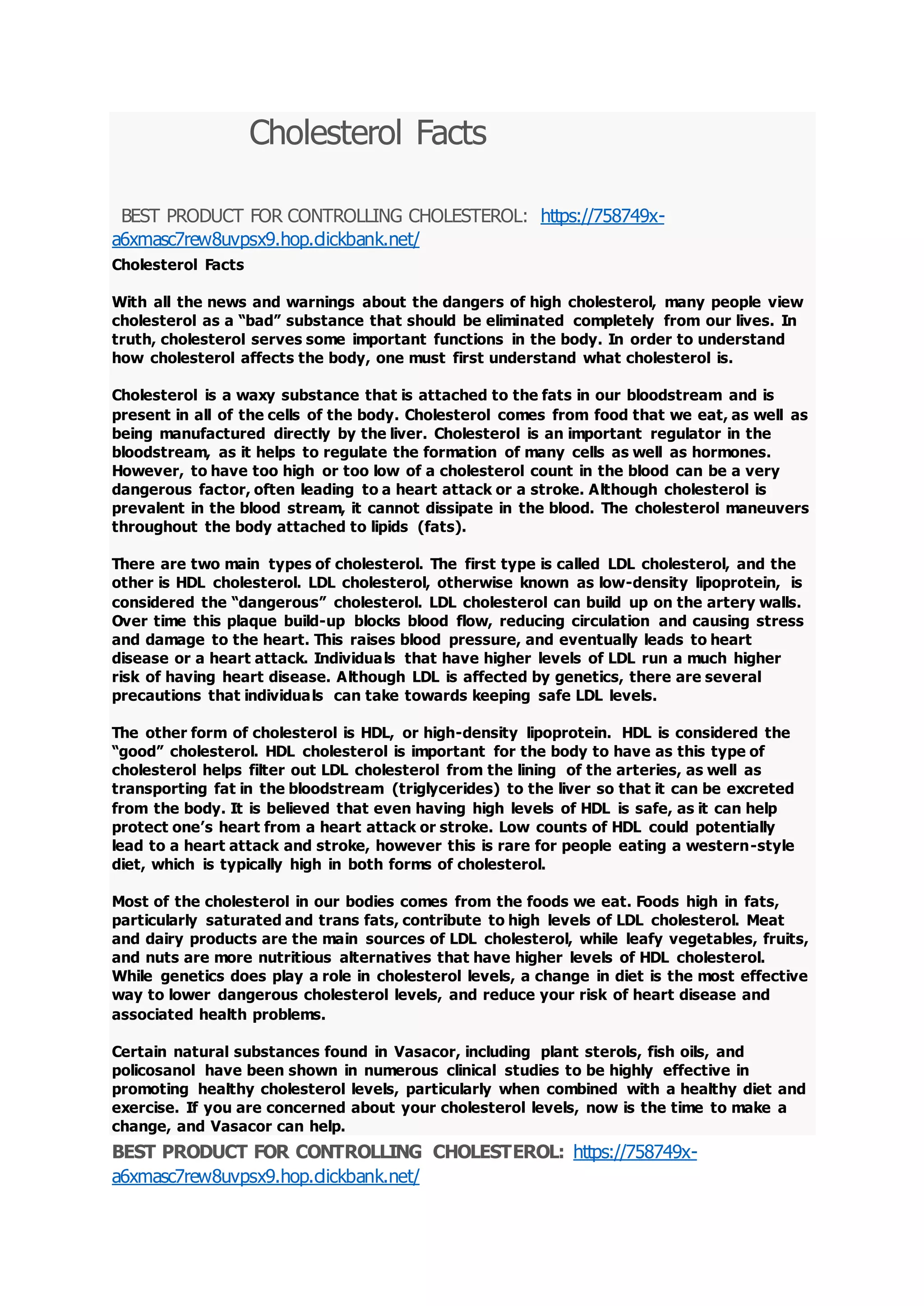 Cholesterol FACTS | PDF