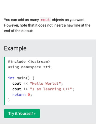C++ Output (Print Text) Part 4 | PDF | Programming Languages | Computing